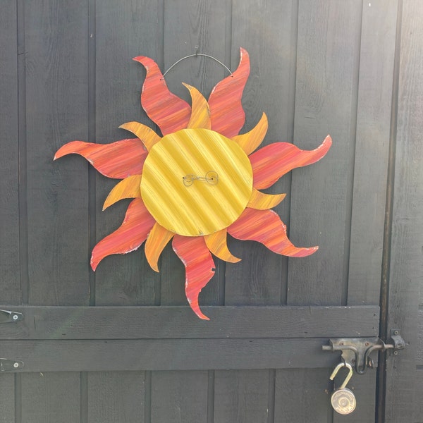 Handmade Corrugated Tin Sun / Handpainted Tin Sun / Metal Sun Decor ...