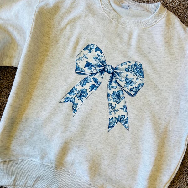 Blue Chinoiserie Bow Ready to Press, Blue and White Coquette Bows Dtf ...