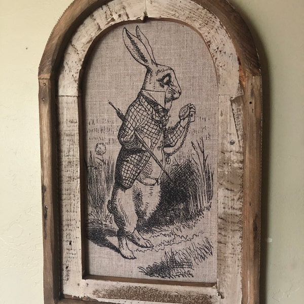 White Rabbit Wall Art | 14" X 22" | Arch Window Frame | Linen Wall ...