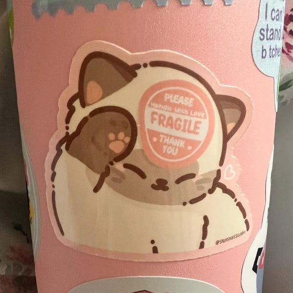 Please Handle With Love FRAGILE Sticker | Cat Meme Stickers | Kawaii ...