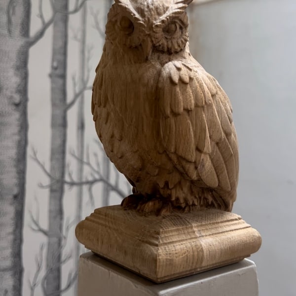 Owl Wood Carving Newel Post Cap With the Owl Statue Interior Wooden ...