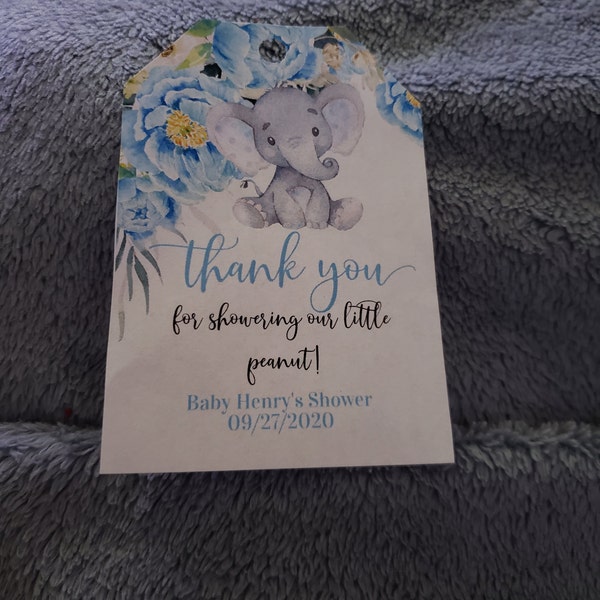 EDITABLE Elephant Baby Shower Favor Tags, Blue Thank You Tags, Gift ...