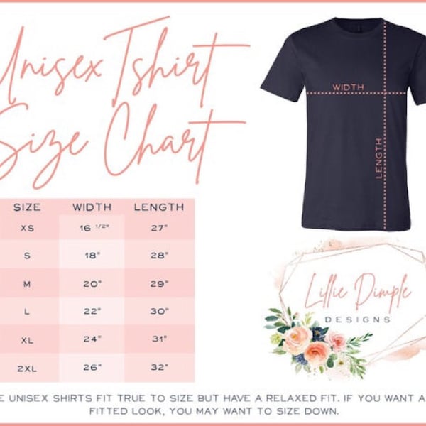 Custom Apparel Size Chart Graphic for Your Etsy Shop - Custom Tshirt ...