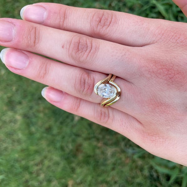 Signet Bezel Set Asscher Cut 10MM Moissanite Ring, Engagement Ring 14K Gold Anniversary Gift for ...