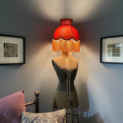 Handmade Fringed Lamp Shades , Green Velvet Victorian Lampshade for ...