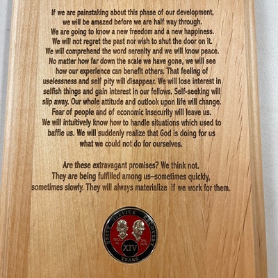 AA Medallion Display Holder Featuring the Promises of Alcoholics ...