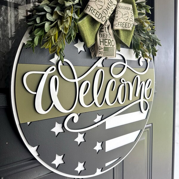 Front Door Welcome Army- Military Sign, Front Door Hanger, Door Wreath ...