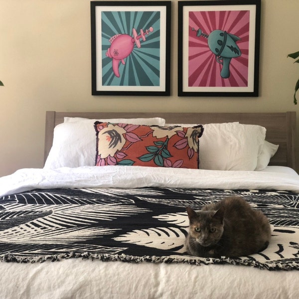 Tropical Jungle Black and White Reversible Throw Blanket Housewarming ...