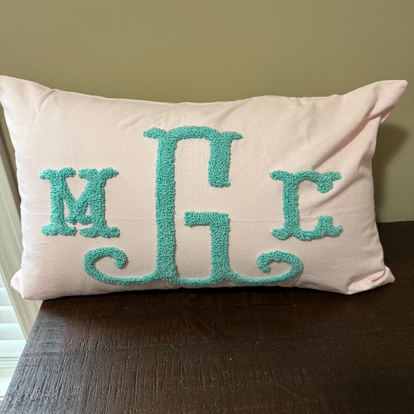 Custom Monogram Pillow Cover With Punch Needle Embroidery, Personalized ...