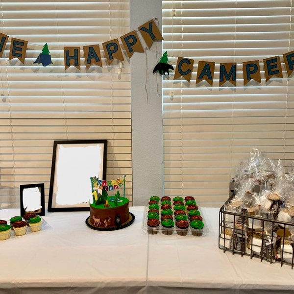 One Happy Camper Banner. Lumberjack Banner. Camping Birthday Banner ...