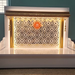Templehub Wooden Texture Temple Mandir With Drawer and LED Lights ...