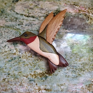 Ruby Throated Hummingbird X-mas Ornament or Magnet, Handmade Intarsia ...