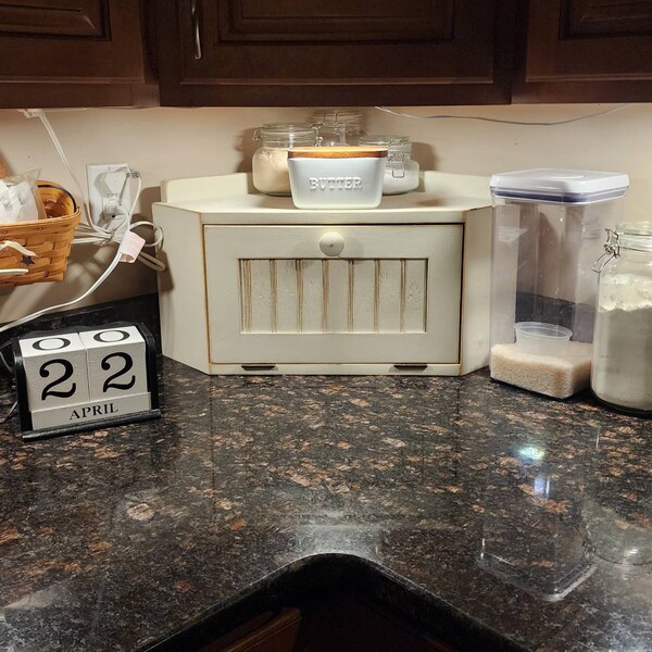 Corner Solid Wood Bread Box, Wood Breadbox, Corner Breadbox, Country ...
