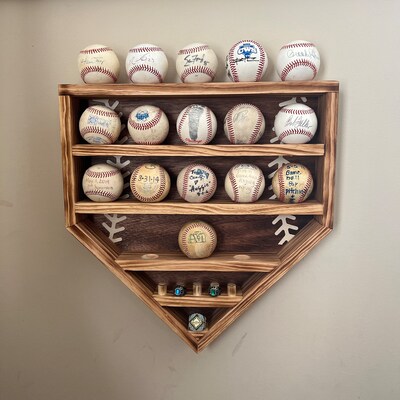Rustic Baseball and Ring Display Holds 22 Rings/medals and 11 Baseballs ...