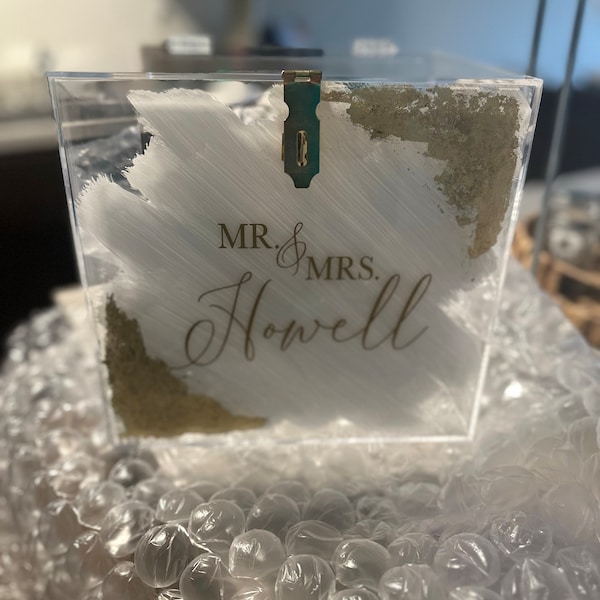 Foil Painted Lock and Key Personalized Acrylic Card Box I Painted Card ...