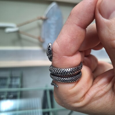 Wrapped Snake Ring Stainless Steel Cobra Ring Mens Silver Snake Band ...