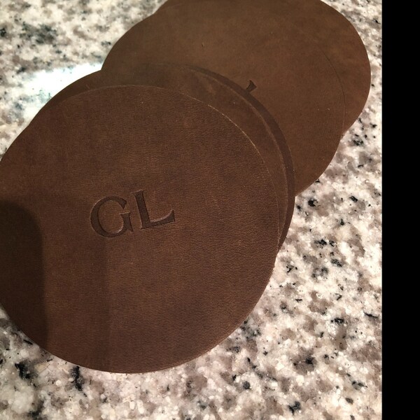 Personalized Leather Circle Coasters - Monogrammed Coaster Set of 4 - Etsy