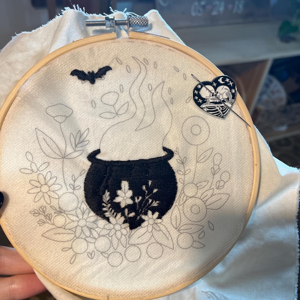 Floral Cauldron Hand Embroidery Pattern, Autumn Embroidery Pattern ...