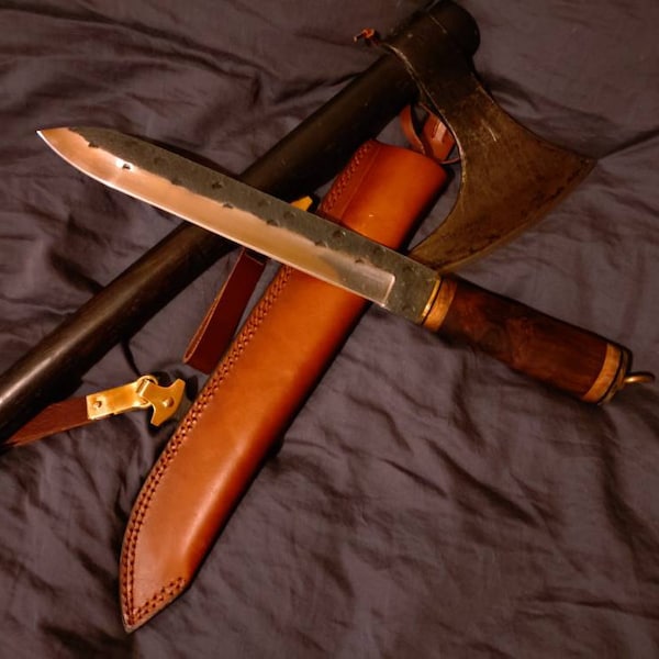 Medieval Work Knife Celtic Viking Hardwood Leather Sheath Sax Style ...