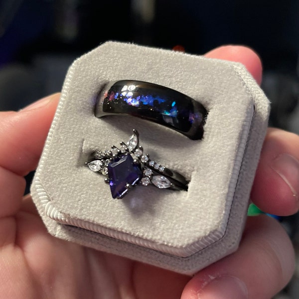 Orion Nebula Ring Set, His and Hers Wedding Band, Sapphire, Black Gold ...