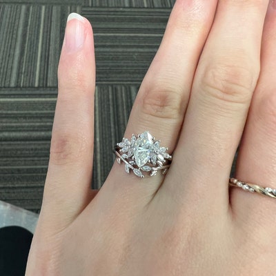 Unique Marquise Cut Moissanite Engagement Ring Set Cluster Rose Gold ...