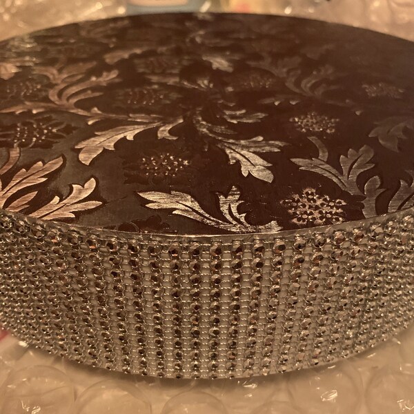 Wedding Cake Stand 10" X 2" ROUND Bling Rhinestone Mesh With Silver ...