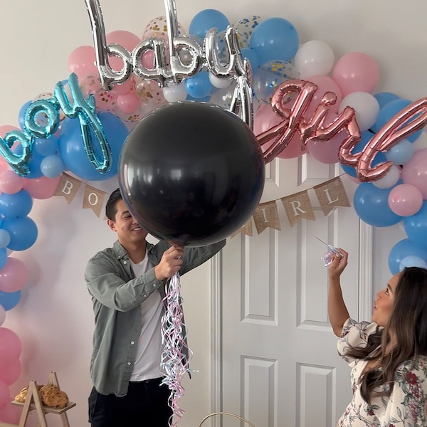 36in Black Gender Reveal Balloon Filled With Designer Pink or Blue ...