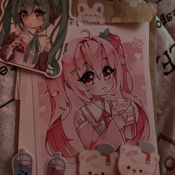 Kawaii Anime Girl Prints: Pastel Chibi Art, Polaroid Style (5.5 X 4.5 ...