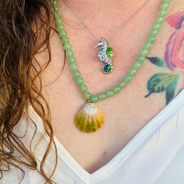 Hawaiian Genuine Hebrew Cone Shell and Jade Gemstone Adjustable ...