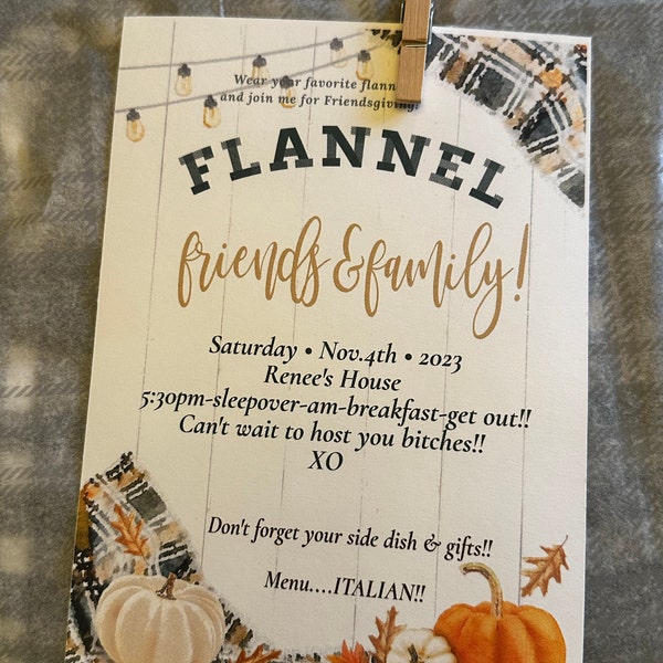 Friendsgiving Invitation, Flannel and Friends Invitation, Fun ...