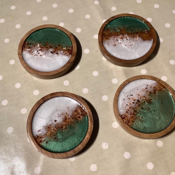 Sage Green and Silver Resin Wooden Coasters - Etsy