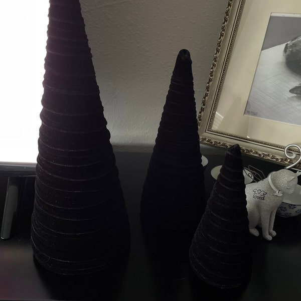 Black Velvet Trees Set of 3, Black and White Mantel Decor, Tree ...