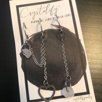 Double Piercing Earring Set With Crystals, Two Hole Earring, Double ...