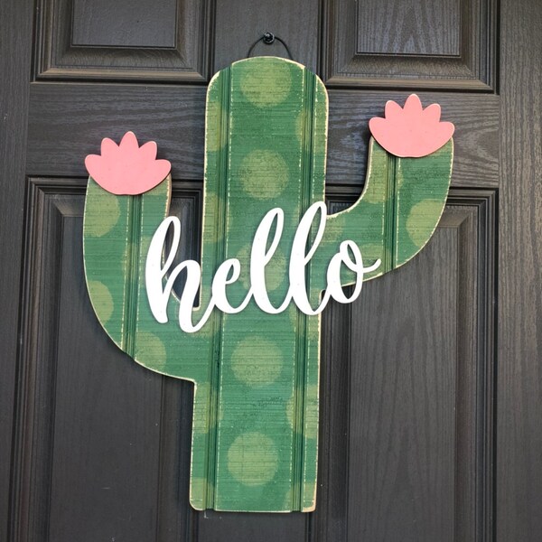 Cactus Door Hanger, Front Door Decor, Hello Door Sign, Southwest Decor ...
