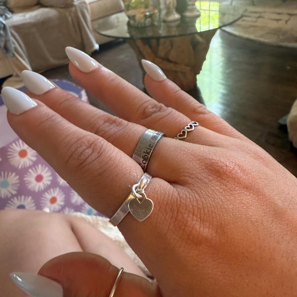 Heart Charm Ring, Birthday Gift, Handmade Gifts, Silver Band Ring ...