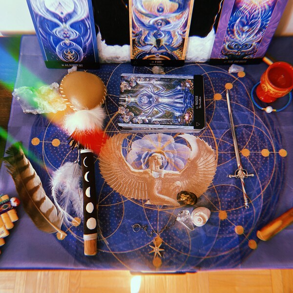 Navy and Iridescent and Y Altar Cloth & Crystal Grid galactic Merkaba ...