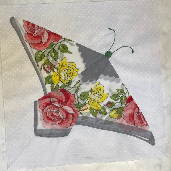 Vintage Hanky Beige With One Pink and White Flower With Stem on Each ...