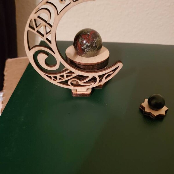 Crescent Moon Sphere Stand / Quality Handmade/ Wooden/ Crystal Ball ...