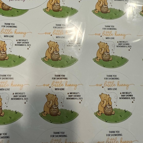 Classic Winnie the Pooh Baby Shower Favors Stickers, A Little Hunny is ...
