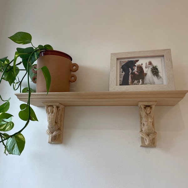 Mermaid and Merman Corbels of Wood, Unpainted, Decorative Carved Wooden ...