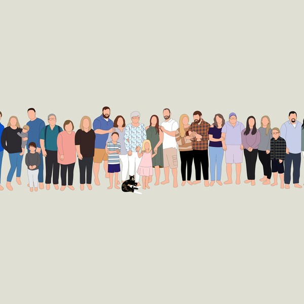 Memorial Custom Line Drawing, Digital Portrait, Family Loss, Family ...