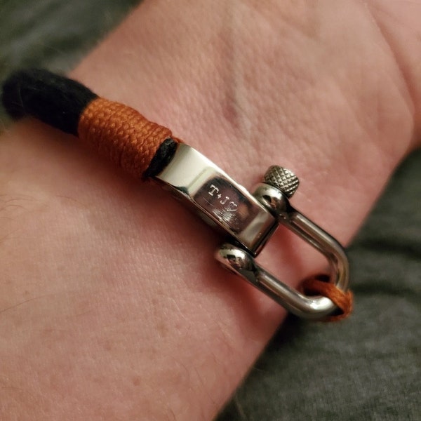 Men's Engraved Shackle Bracelet, Personalised Steel Clasp, Plaited Cord ...
