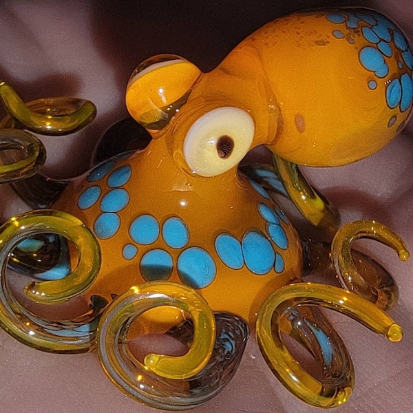 Blown Glass Orange and Blue Octopus Glass Figurine Octopus Glass Ocean ...