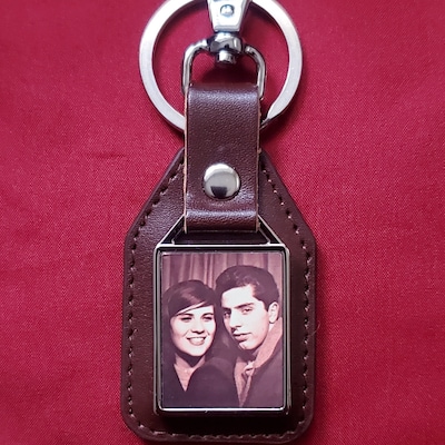 Personalized Leather Double Side Photo Keychain Drive Safe 3rd Leather ...