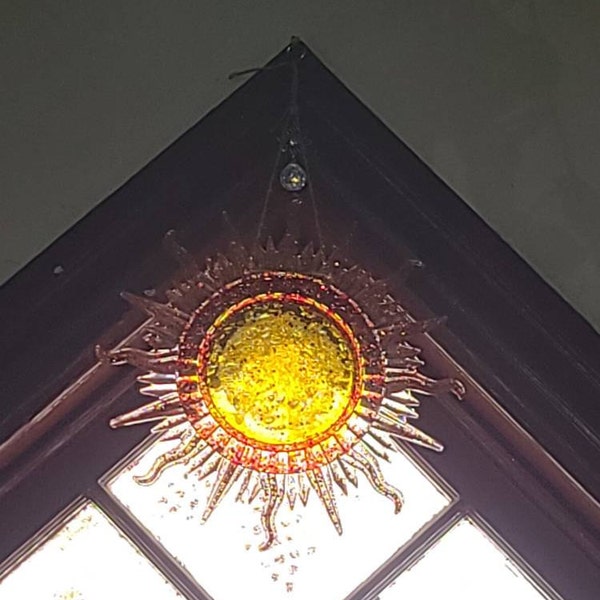 Stained Glass Window Sun Mandala Framed Hand Cut Stained Glass and ...