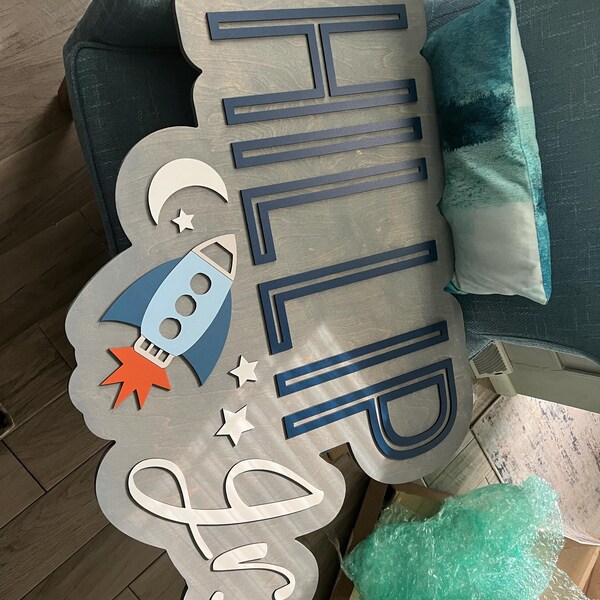 Rocket Name Sign, Name Sign, Large Wood Name Sign, Space Nursery Name ...