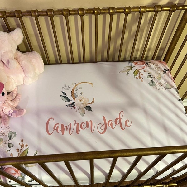 Personalized Floral Crib Sheet for Baby Girl Nursery- Vintage Roses ...