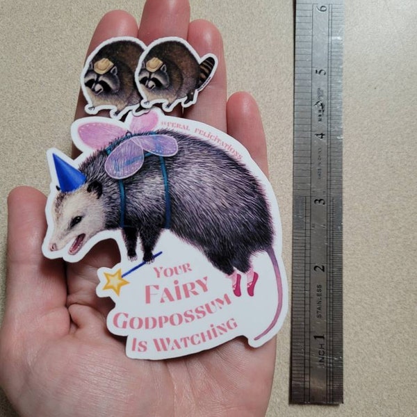 Fairy God Possum Sticker Decal - Original by Feral Felicitations - Etsy