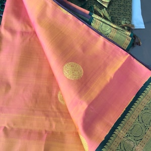 Orange Kanchi Pattu Saree Handwoven Kai Korvai Silk Saree With Ven ...