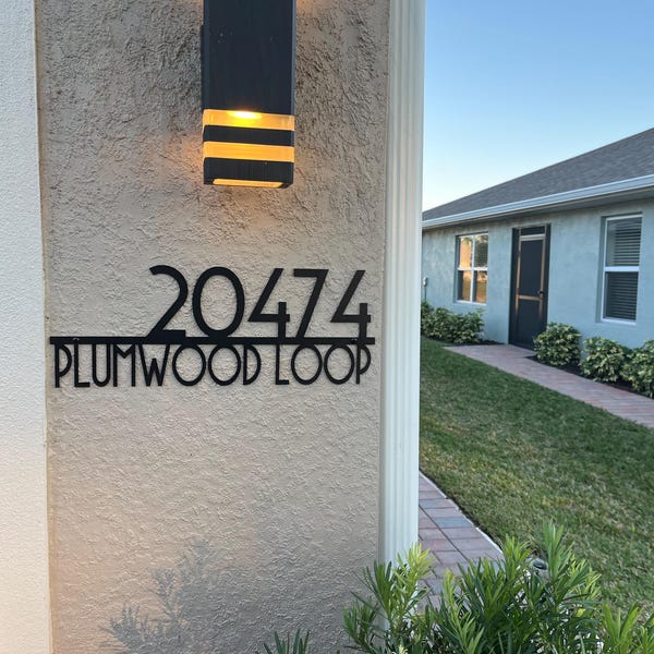 Mid Century Modern Metal House Number Sign - Address Sign With Street ...